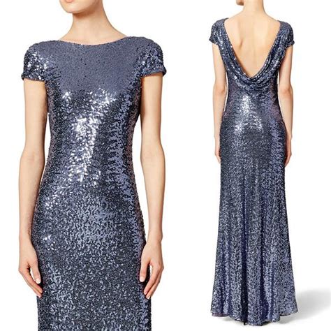 Macloth Cap Sleeves Long Sequin Evening Gown Dark Navy Bridesmaid Dres