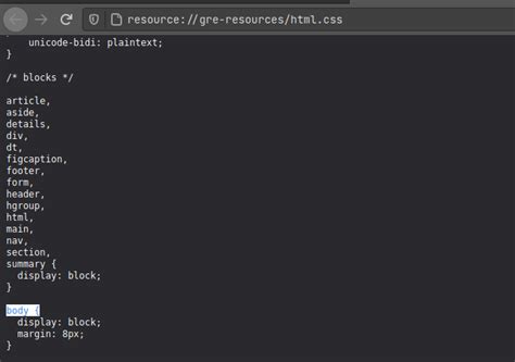html can t find default margin for body element in user agent