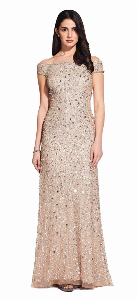 Off The Shoulder Sequin Beaded Gown By Adrianna Papell Champagne