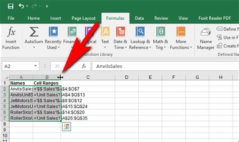 how to see all of the named cell ranges in an excel workbook