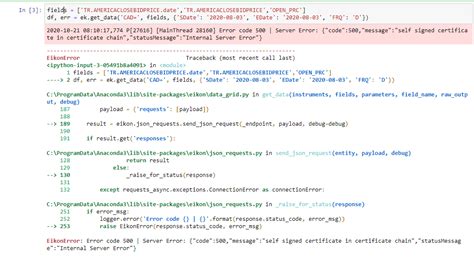 unable to connect to eikon api from python error code 500 forum