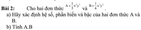 Text A Cho Hai Ä‘Æ¡n Thá©c BÃ I 2 A HÃ£y XÃ¡c Ä‘á‹nh Há‡ Sá