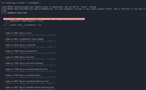 syntaxerror unknown identifier frontmatter has already been