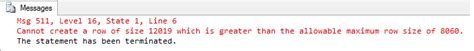 sql server error msg 511 using sql server sparse columns
