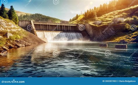 A Powerful Hydroelectric Power Plant Converts Water Flows Into Clean