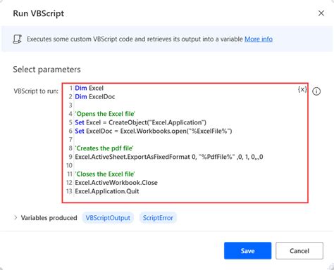 convert excel to pdf using vbscript power automate microsoft learn