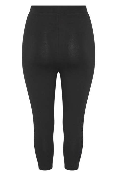Plus Size Black Lace Cropped Leggings Yours Clothing