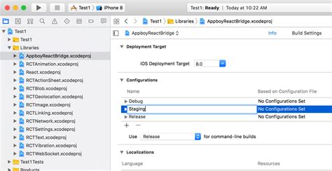 xcode react native build with own configuration in wrong build