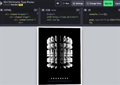 codepen home 3d css kinetic type poster css and js animations aards