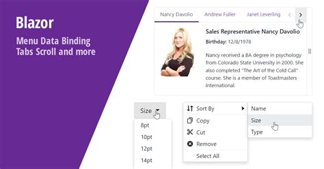 blazor navigation and layout menu data binding context menu