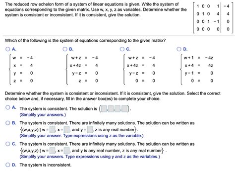 Solved The Reduced Row Echelon Form Of A System Of Linear