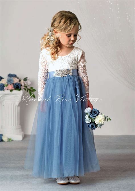 Dusty Blue Tulle Flower Girl Dresses