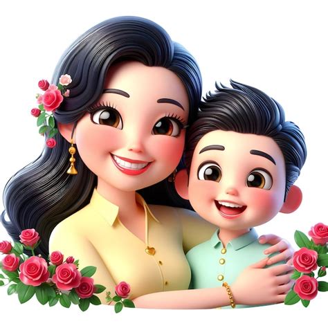 Premium Photo 3d Cartoon Mother And Son Hugging Each Others In