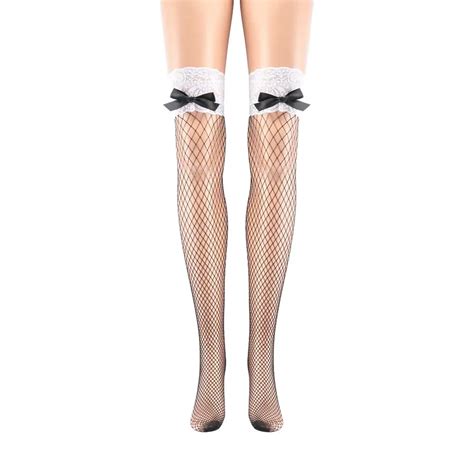 Women Sexy Black Embroidery Bow Mesh Girls Over The Knee Stocking Thigh