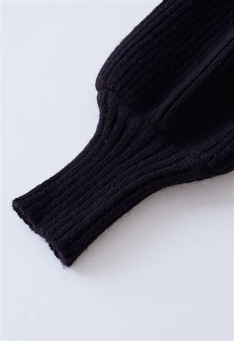 Wide Round Neck Rib Knit Top In Black Retro Indie And Unique Fashion