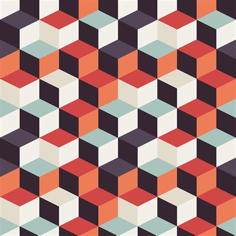 Geometric Seamless Pattern With Colorful Squares In Retro Design