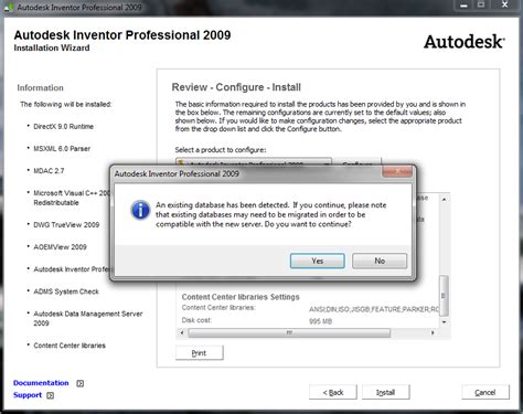 solved inventor 2009 re install exsisting database detected