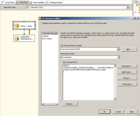 ssis import sql to sql db how can i populate columns