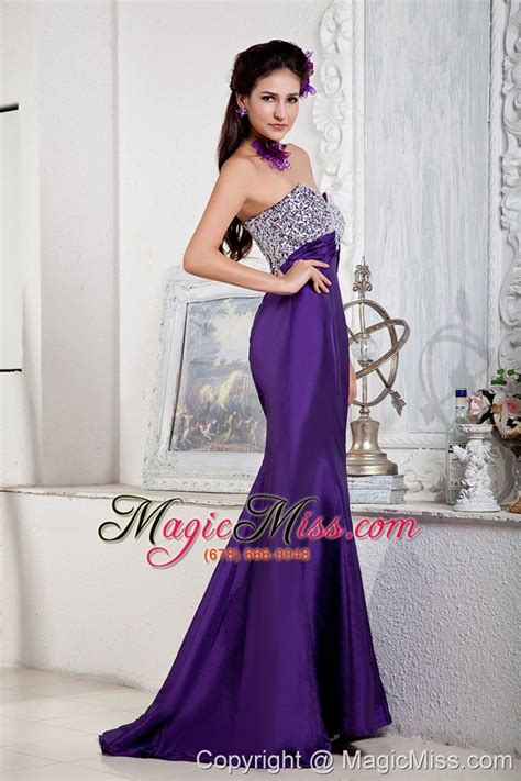 Purple Mermaid Sweetheart Floor Length Satin Beading Prom Dress Us 175 59