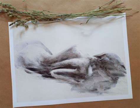 Woman Lying Down Drawing Charcoal Art Print Female Figure Etsy