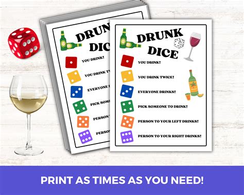 Drunk Dice Game Printable Adult Drinking Game Bachelorette Drinking