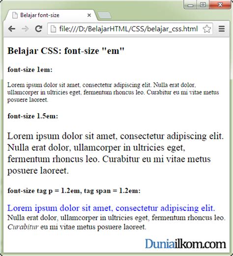 tutorial belajar css cara mengubah ukuran font html duniailkom