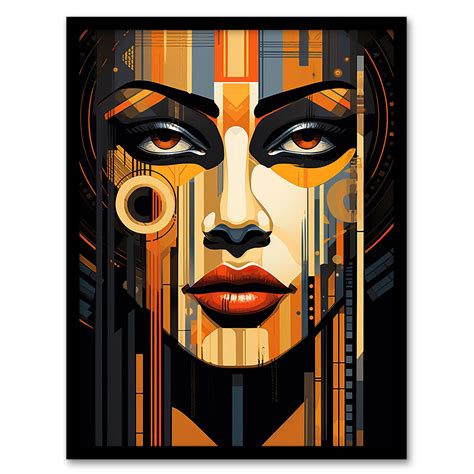 Gold Art Deco Futuristic Abstract Bold Striking Artwork Woman Face