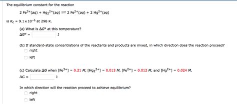 Solved The Equilibrium Constant For The Reaction 2 Fe 3