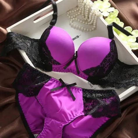 New Luxury Blue Satin Women Underwear Set Push Up Lace Foral Bras Sexy