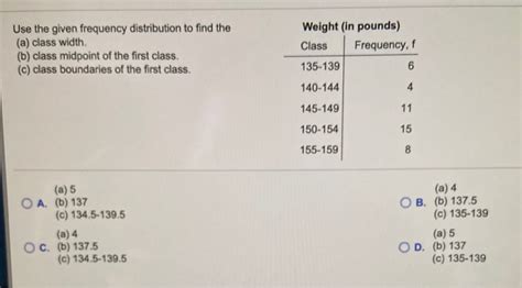 solved use the given frequency distribution to find the a