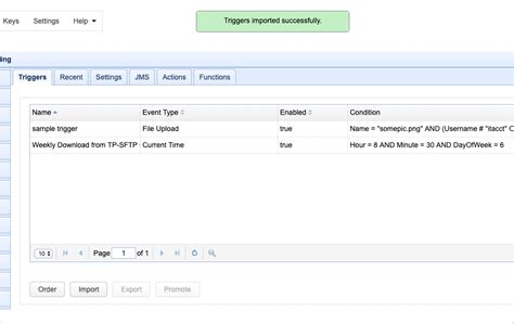 how to import and export triggers jscape