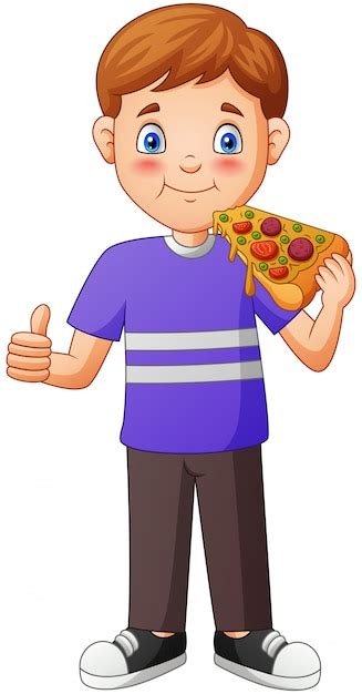 Niño De Dibujos Animados Comiendo Pizza Ilustración Vector Premium