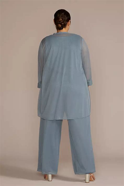 Three Piece Rhinestone Trimmed Chiffon Pantsuit Davids Bridal