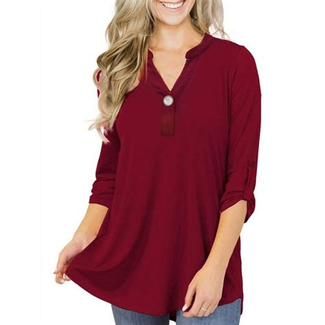 Verabendi Womens Clothes Plus Size Tops 3 4 Sleeve Shirts Button Dressy