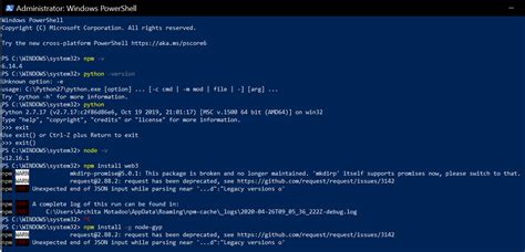 web3js just not able to install web3 through powershell ethereum