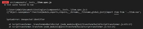 vue js cannot test vue component with jest syntax error unexpected