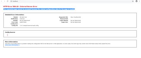 error 500 19 internal server error iis web core unbrick id