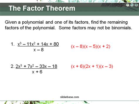 the remainder and factor theorems presentation mathematics