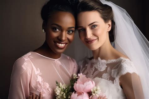 Premium Photo Two Brides Women Lesbians In A White Dress