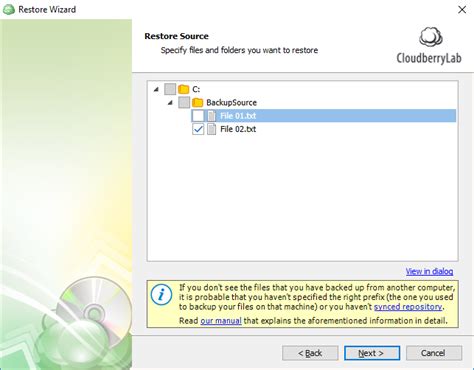 select files for file level restore help center