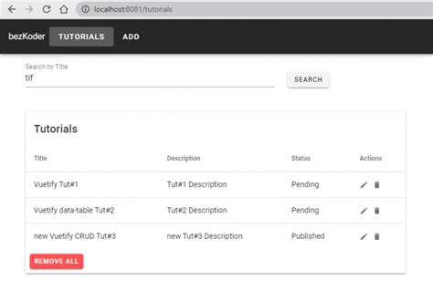 vuetify data table example with a crud app v data table bezkoder