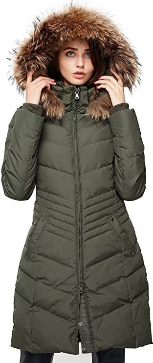 Escalier Womens Down Jacket Winter Long Parka Coat With Raccoon Fur