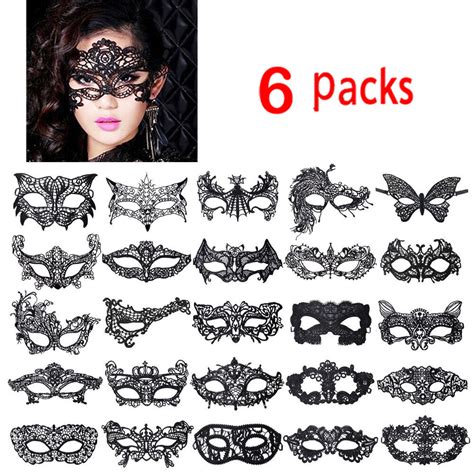 Cytherea 6 Packs Sexy Black Lace Eye Face Mask Masquerade Party