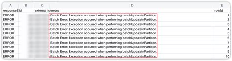 error batch error exception occurred when performing