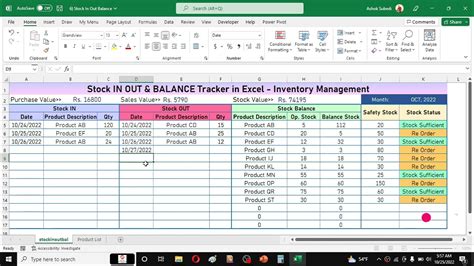 Inventory Control Template In Excel Stock In Out Balance And Re Order