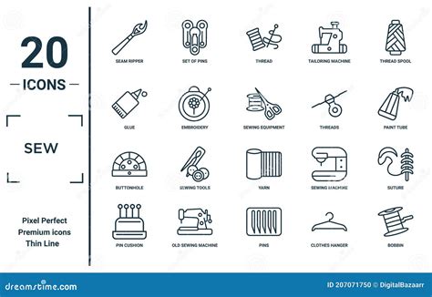 Sew Linear Icon Set Includes Thin Line Seam Ripper Glue Buttonhole