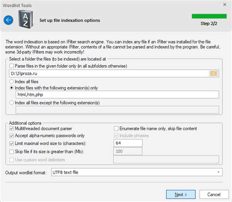create new wordlist by indexing files