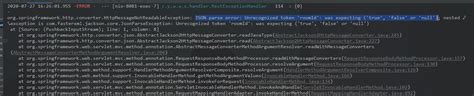 错误 json parse error unrecognized token ‘roomid‘ was expecting ‘true