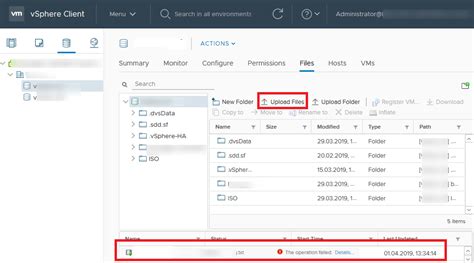 vmware vsphere Ошибка загрузки файлов в datastore the operation