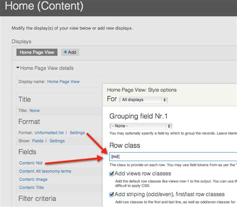 display a views row identifier with the use of node id nid